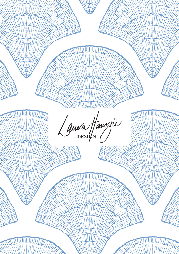 Filigree Fans (Blue) – Elegant Scalloped Feather and Shell Inspired Surface Pattern | Surface ...