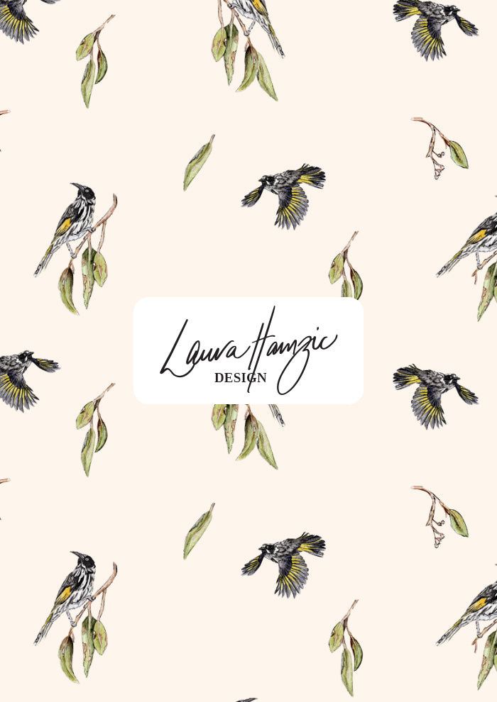 Honeyeater Harmony – Australian Native Bird & Botanical Surface Pattern with Flowing Movements ...