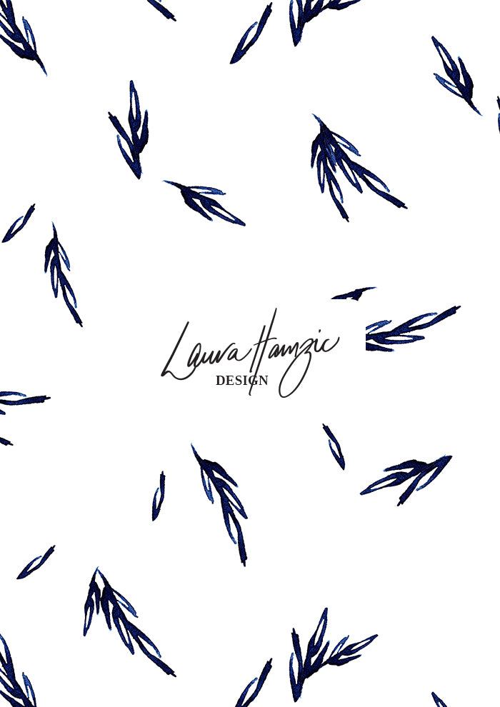 Leaf Drift (Indigo) | Playful Watercolour Leaf Pattern | Laura Hamzic Surface Design