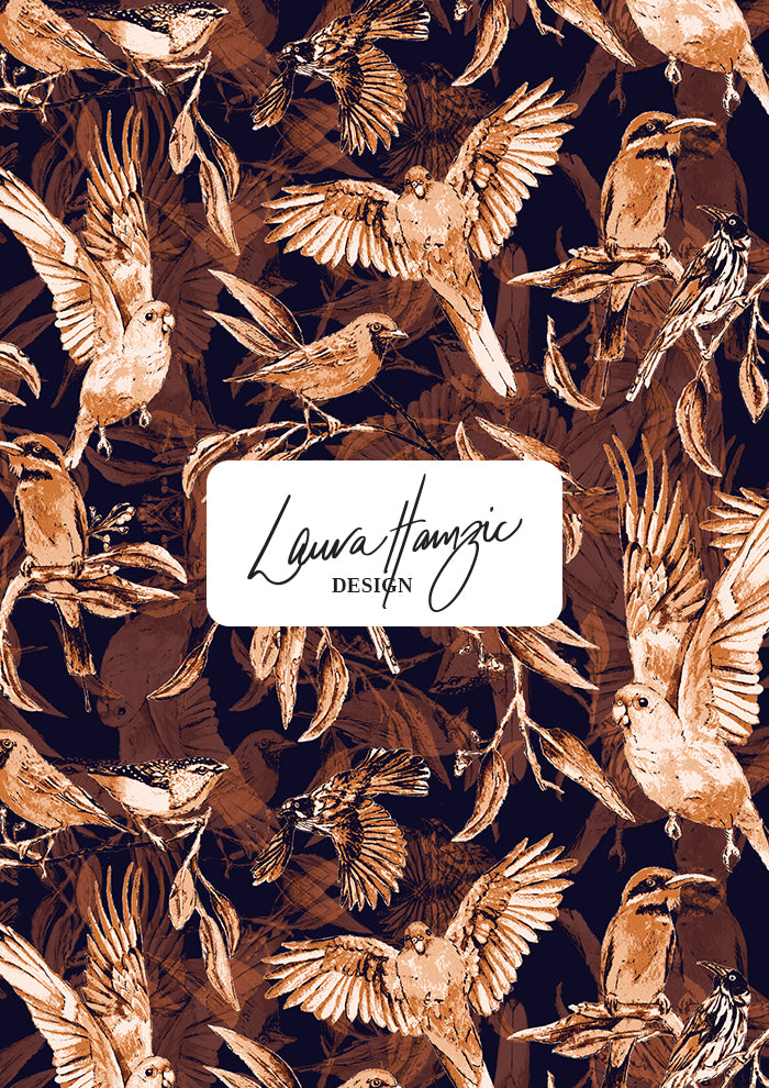 Twilight Flight – Orange on Navy Pattern | Painterly Surface Design by Laura Hamzic